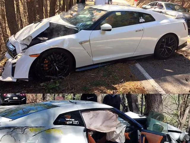 Žiūrėkite, kaip beveik naujas „Nissan GT-R“ susitinka su savo gamintoju Drakono uodegoje 1055_1