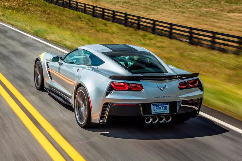 2017-2019 Chevrolet Corvette Grand Sport Coupe Rear Angle in Motion