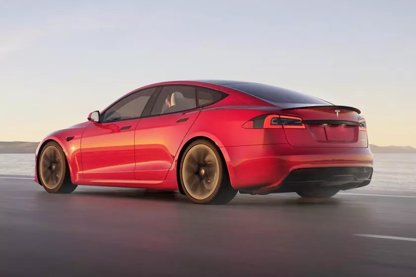 2021 Tesla Model S Plaid Rear View Driving