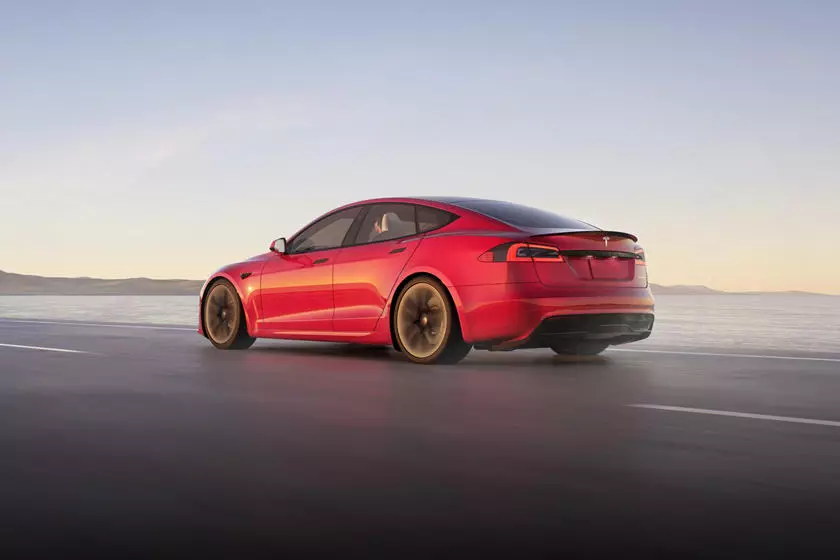 2021 Tesla Model S Plaid Rear View Driving