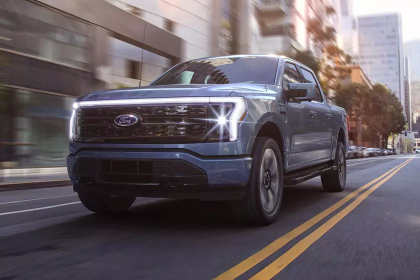 2022 Ford F-150 Lightning Driving Front Angle