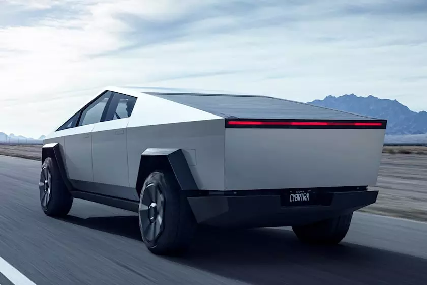 2022 Tesla Cybertruck Driving Back View