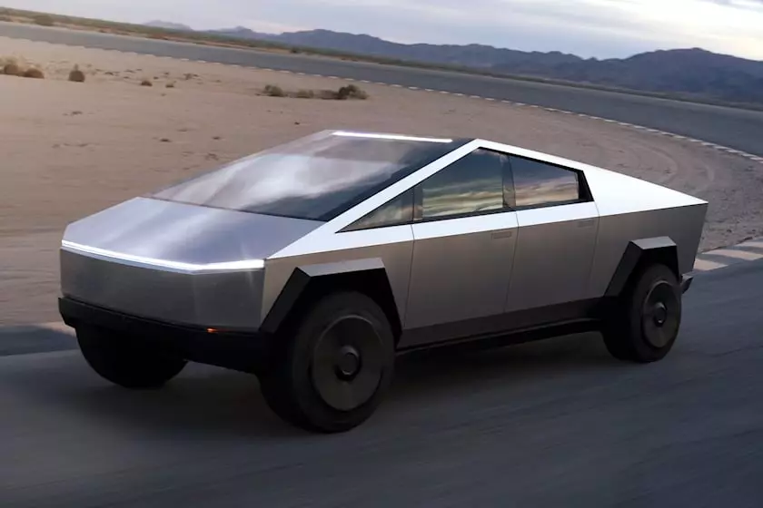 2022 Tesla Cybertruck Side Perspective Driving