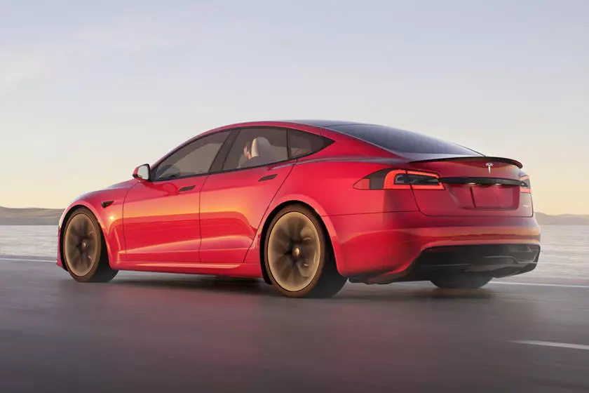 2021 Tesla Model S Plaid Rear View Driving