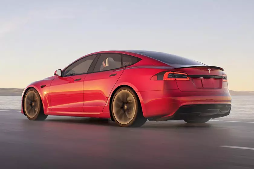 2021 Tesla Model S Plaid Rear View Driving