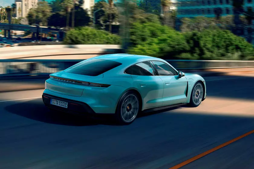 2020-2021 Porsche Taycan 4S Rear View Driving