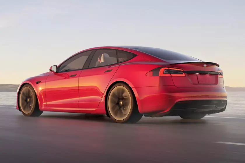 2021 Tesla Model S Plaid Rear View Driving