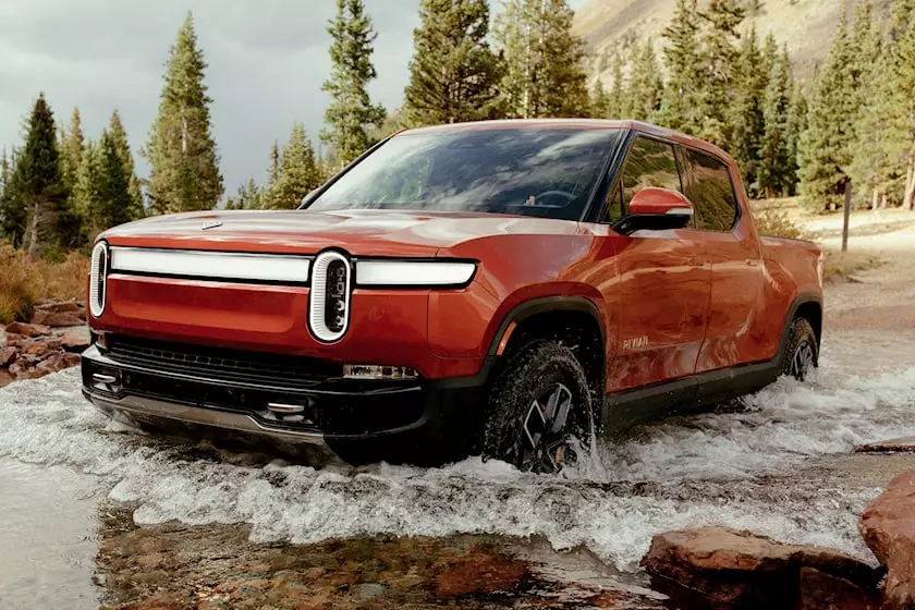 2022 Rivian R1T Truck Front View Driving