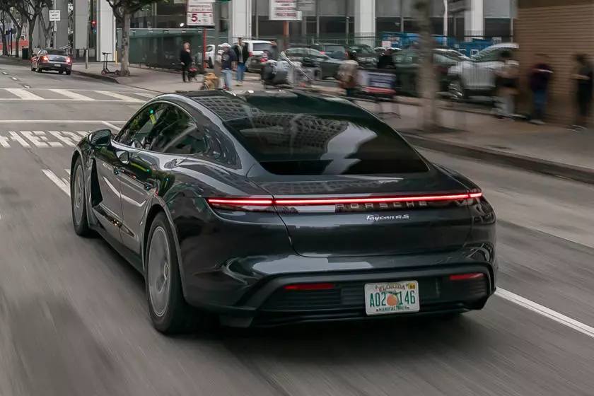 2020-2022 Porsche Taycan 4S Driving Back View