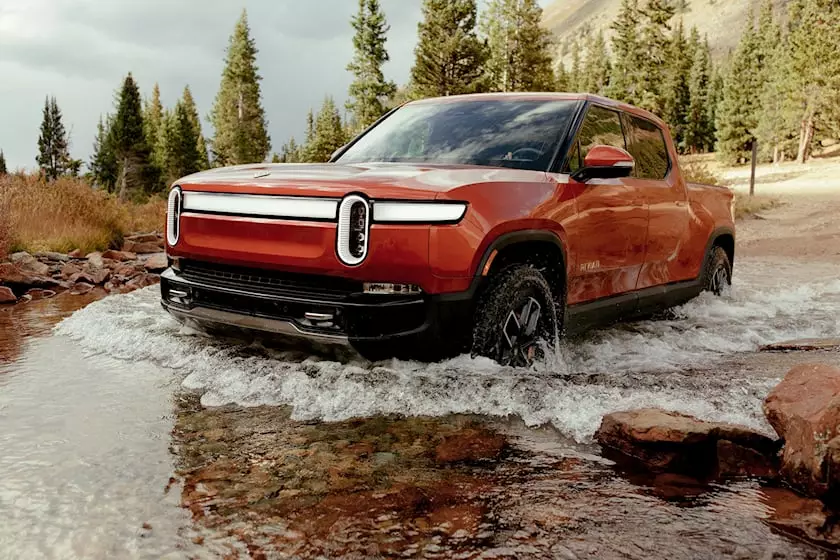 2022 Rivian R1T Truck Front View Driving